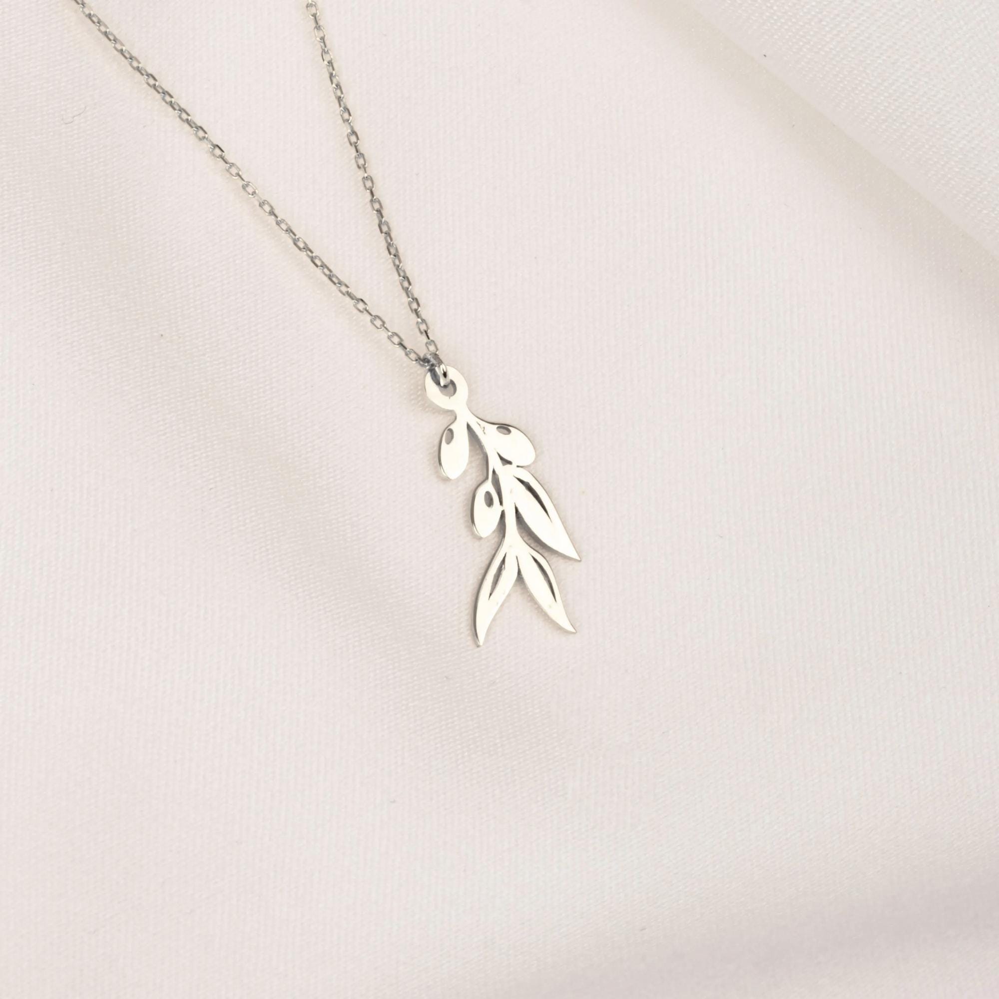 14K Solid Gold Olive Branch Necklace: Dainty Greek Leaf Jewelry - Etsy