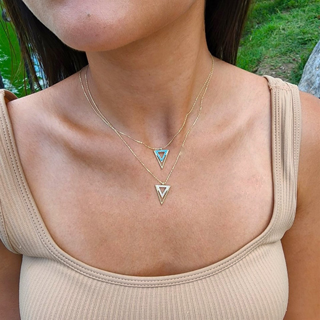 14K Solid Gold Triangle Necklace, White Gold Triangle Jewelry ...