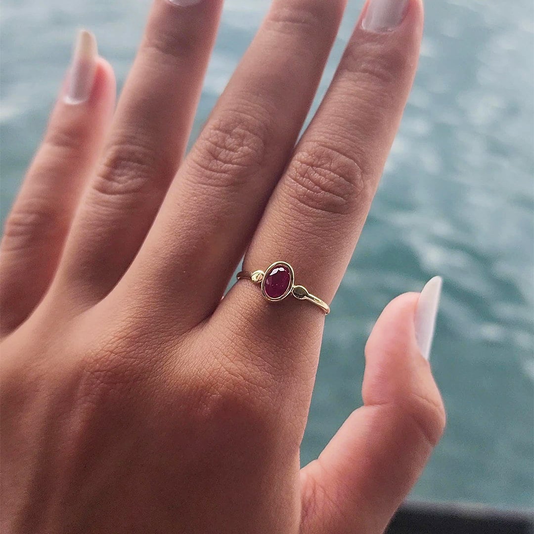 14K Gold Bezel Ruby Ring: July Birthstone, Dainty Stacking Ring - Etsy
