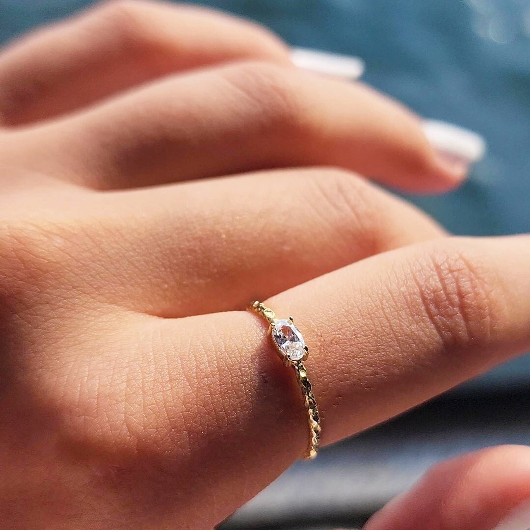 Marriage Proposal Ring, Solitaire 14K Gold Ring, Zircon Stone Ring ...