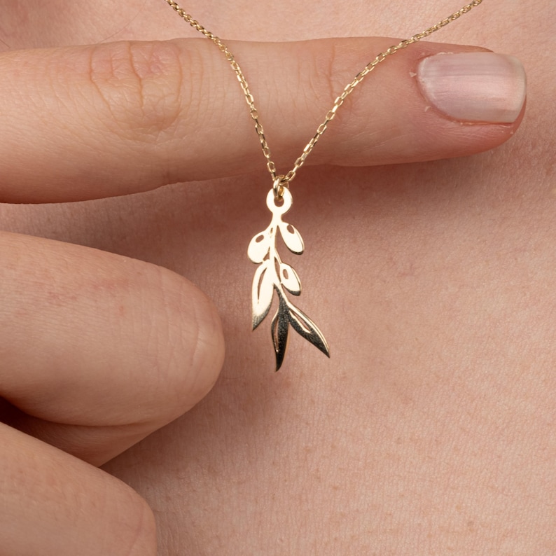 14K Solid Gold Olive Branch Necklace: Dainty Greek Leaf Jewelry - Etsy