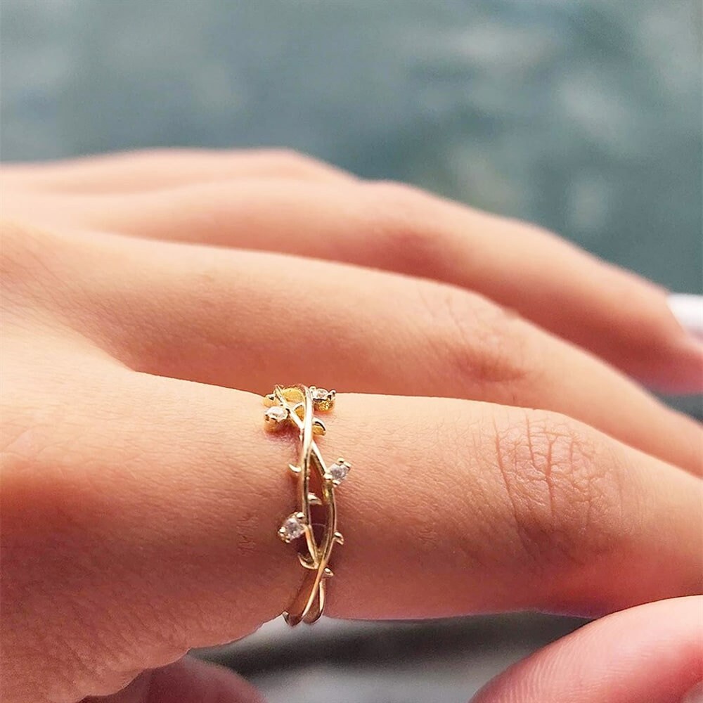 14K Solid Gold Ivy Ring, Olive Leaf Jewelry, Leaf Ring, Wrap Ring, Branch, Simple Gold Ring for ...