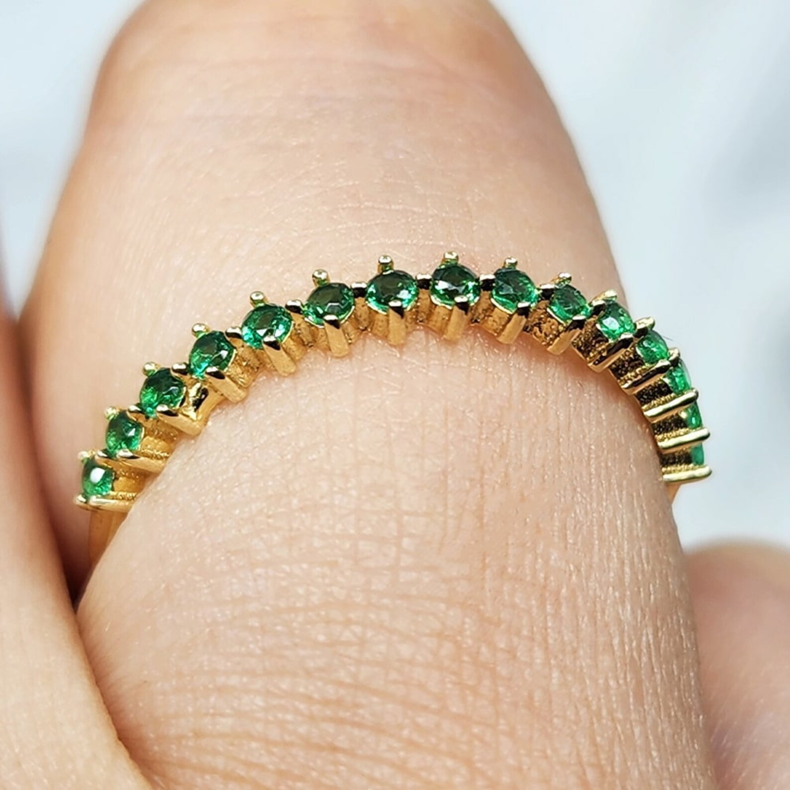 Emerald Gold Ring: Half Infinity Stackable Wedding Jewelry - Etsy