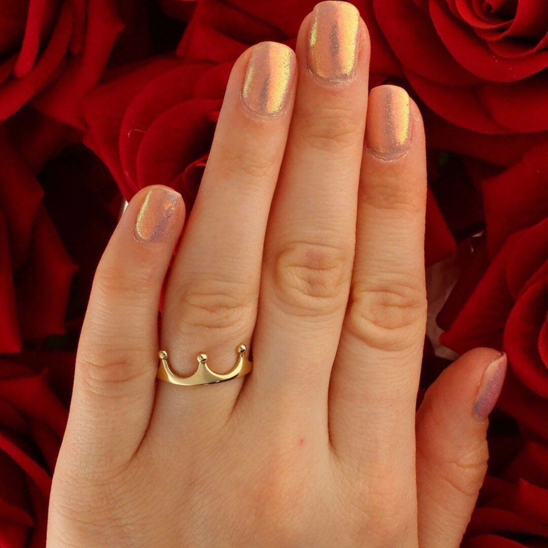 14K Solid Gold King Crown Ring, Real Gold Crown Jewelry, Princess Ring ...