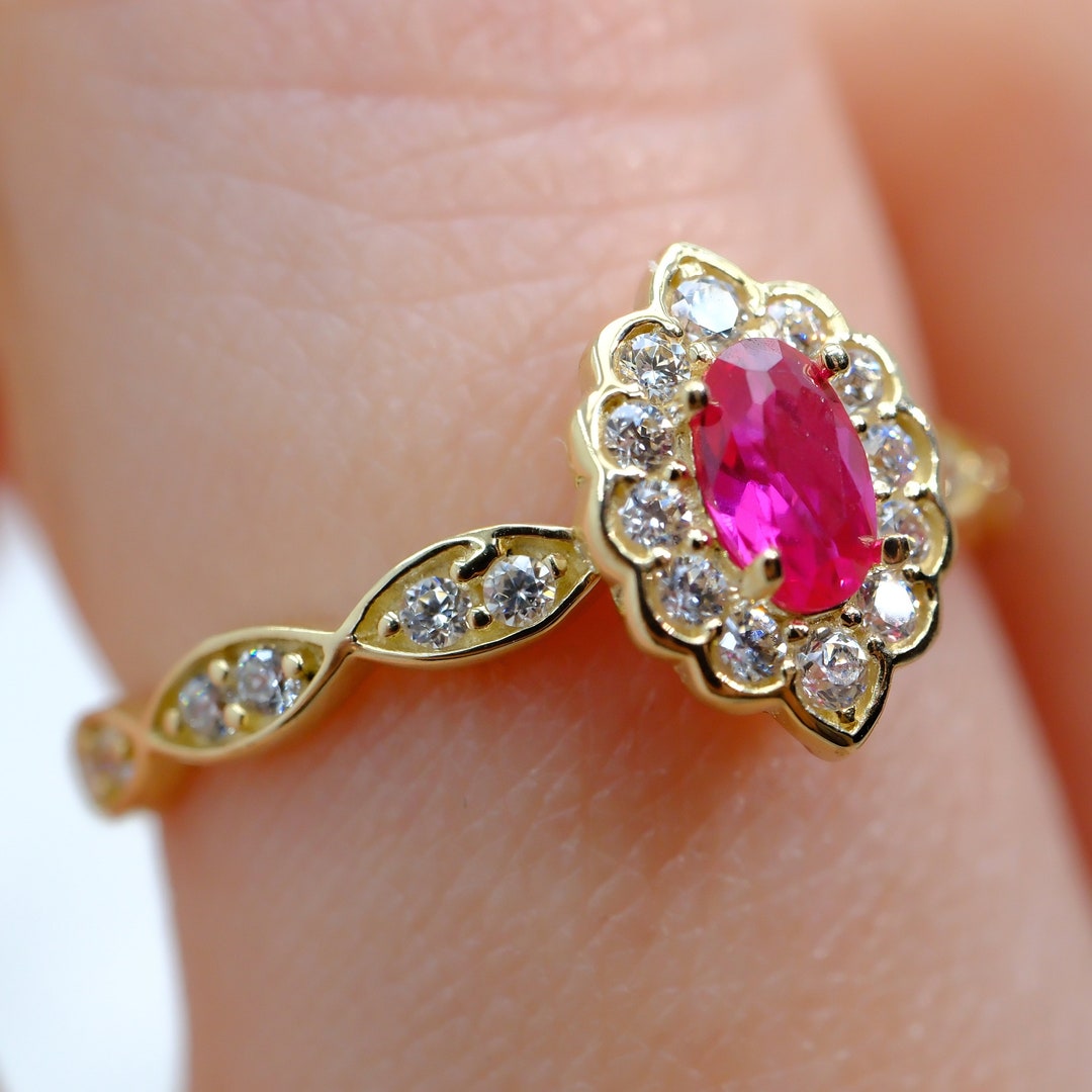 Vintage Design Ruby Ring, Oval Cut Solitaire Wedding Rings, July ...