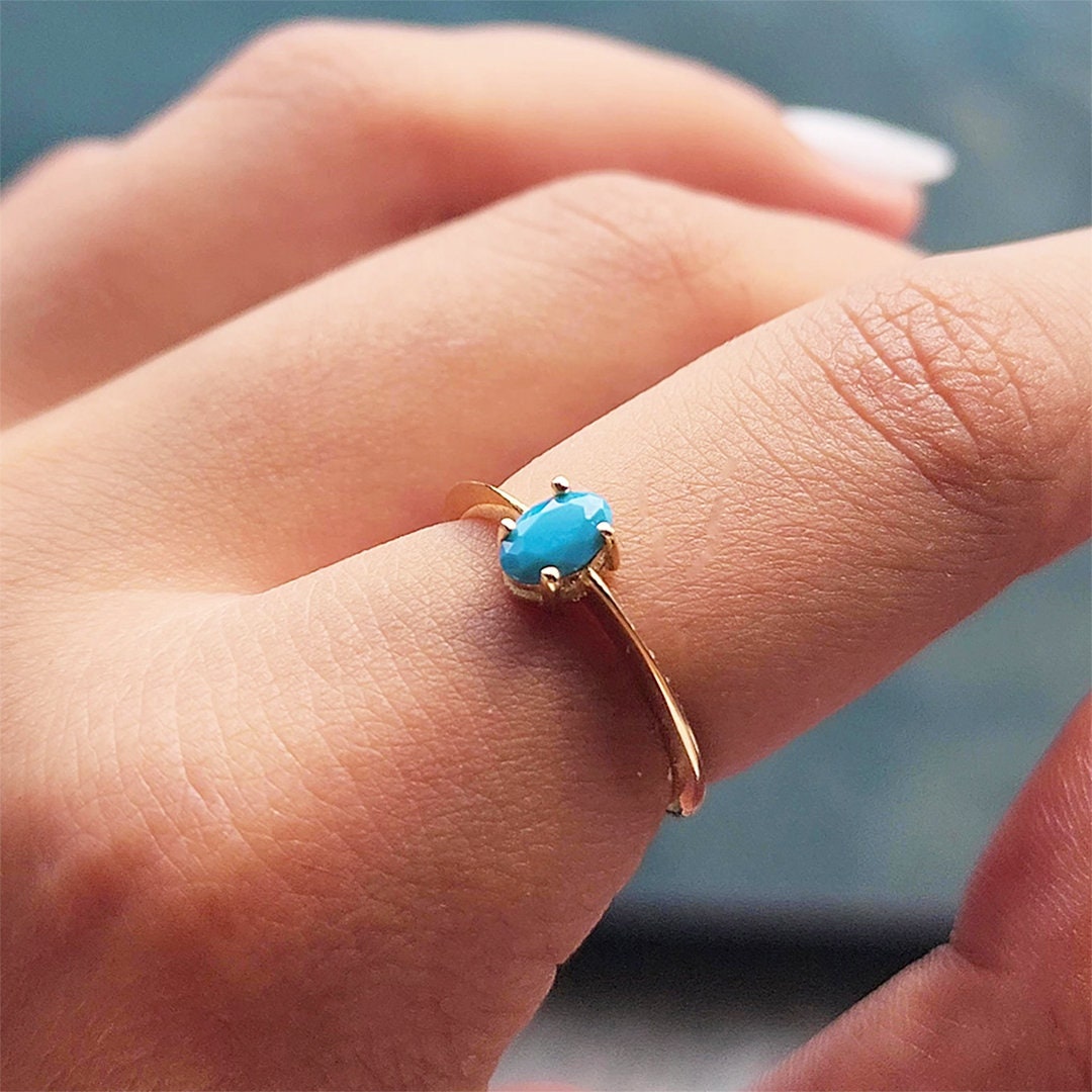 Turquoise Solitaire Proposal Ring, 14K Engagement Gold Ring, Turquise ...