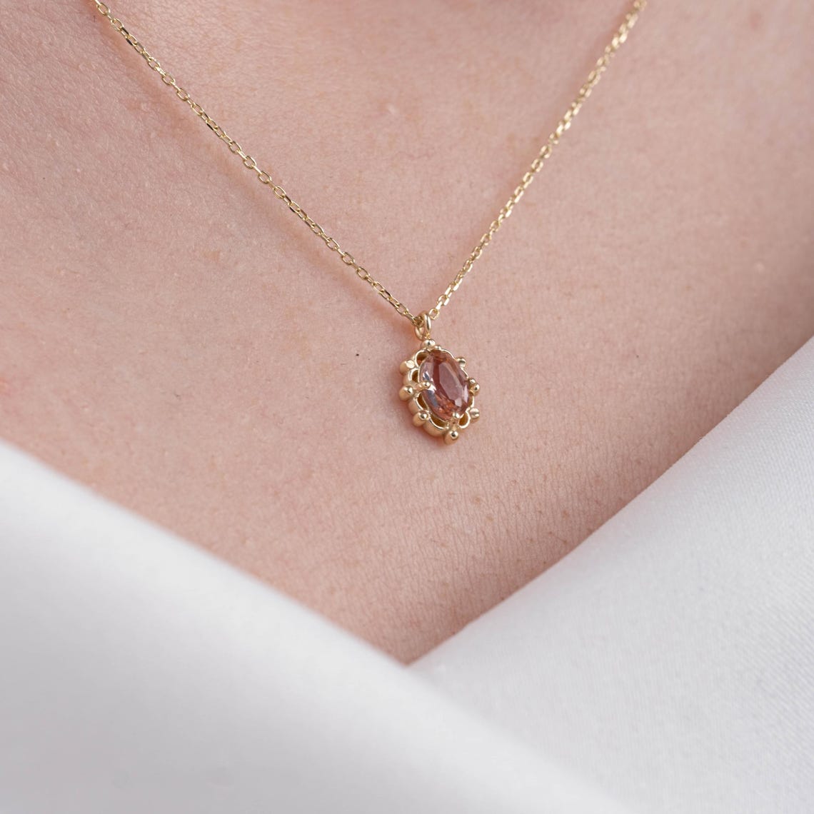 14K Gold Diaspore Color Changing Necklace: Scintillation Stone Jewelry ...
