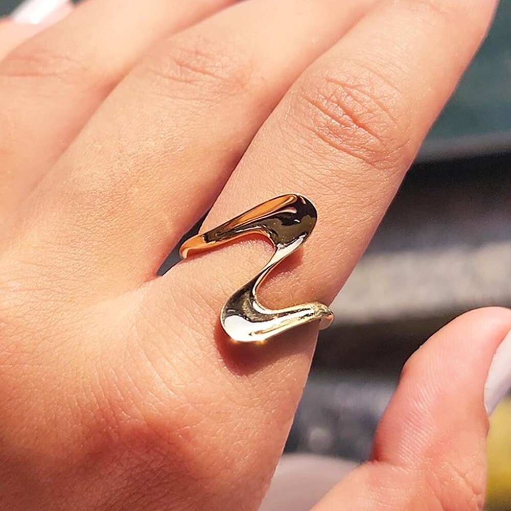 14K Solid Gold Wave Ring, Curled Ring, Gold Wavy Ring, Delicate Sea ...
