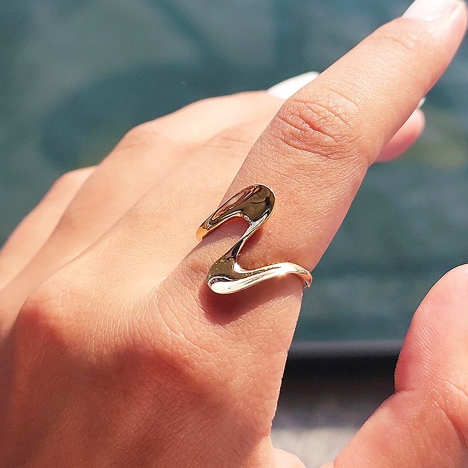 14K Solid Gold Wave Ring, Curled Ring, Gold Wavy Ring, Delicate Sea ...