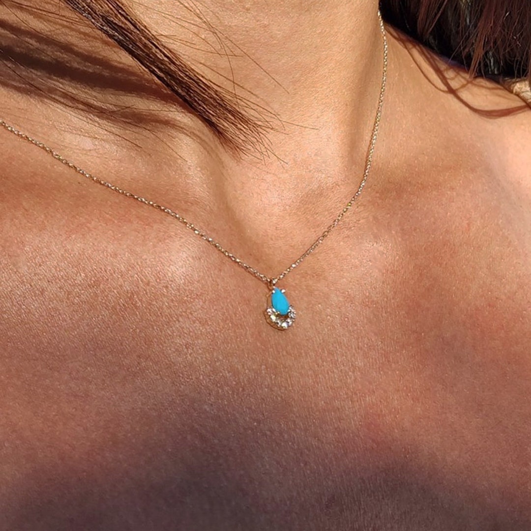 14K Gold Turquoise Pear Necklace: Teardrop Solitaire Jewelry - Etsy