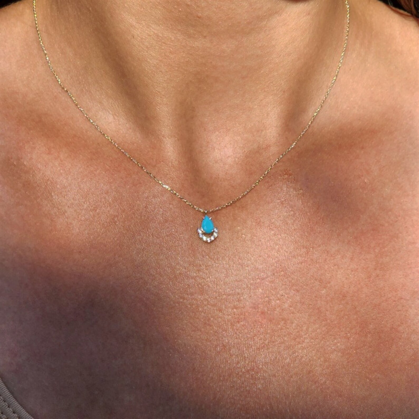 14K Gold Turquoise Pear Necklace: Teardrop Solitaire Jewelry - Etsy