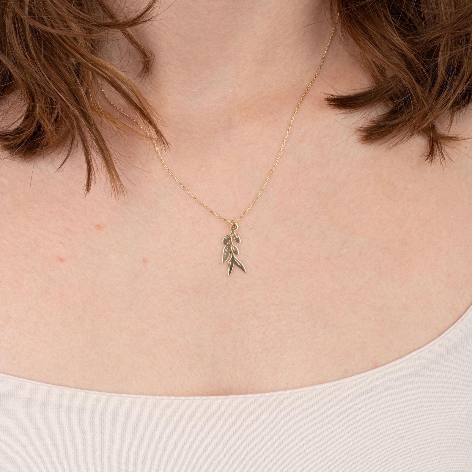 14K Solid Gold Olive Branch Necklace: Dainty Greek Leaf Jewelry - Etsy