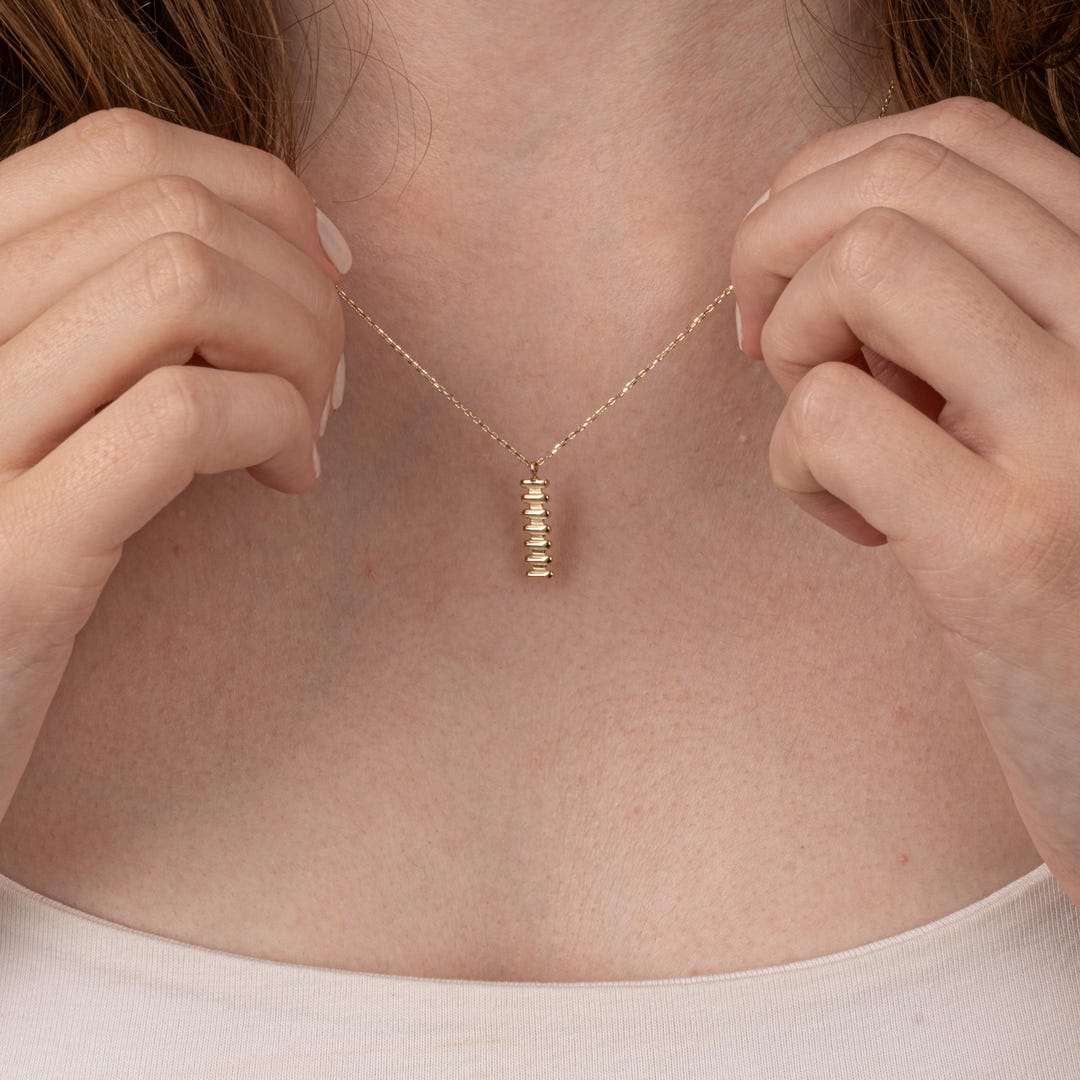 14K Solid Gold Ladder Necklace: Minimalist Bar Choker - Etsy