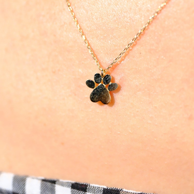 14K 18K Solid Gold Paw Necklace, Personalized Dog or Cat Paw Charm ...