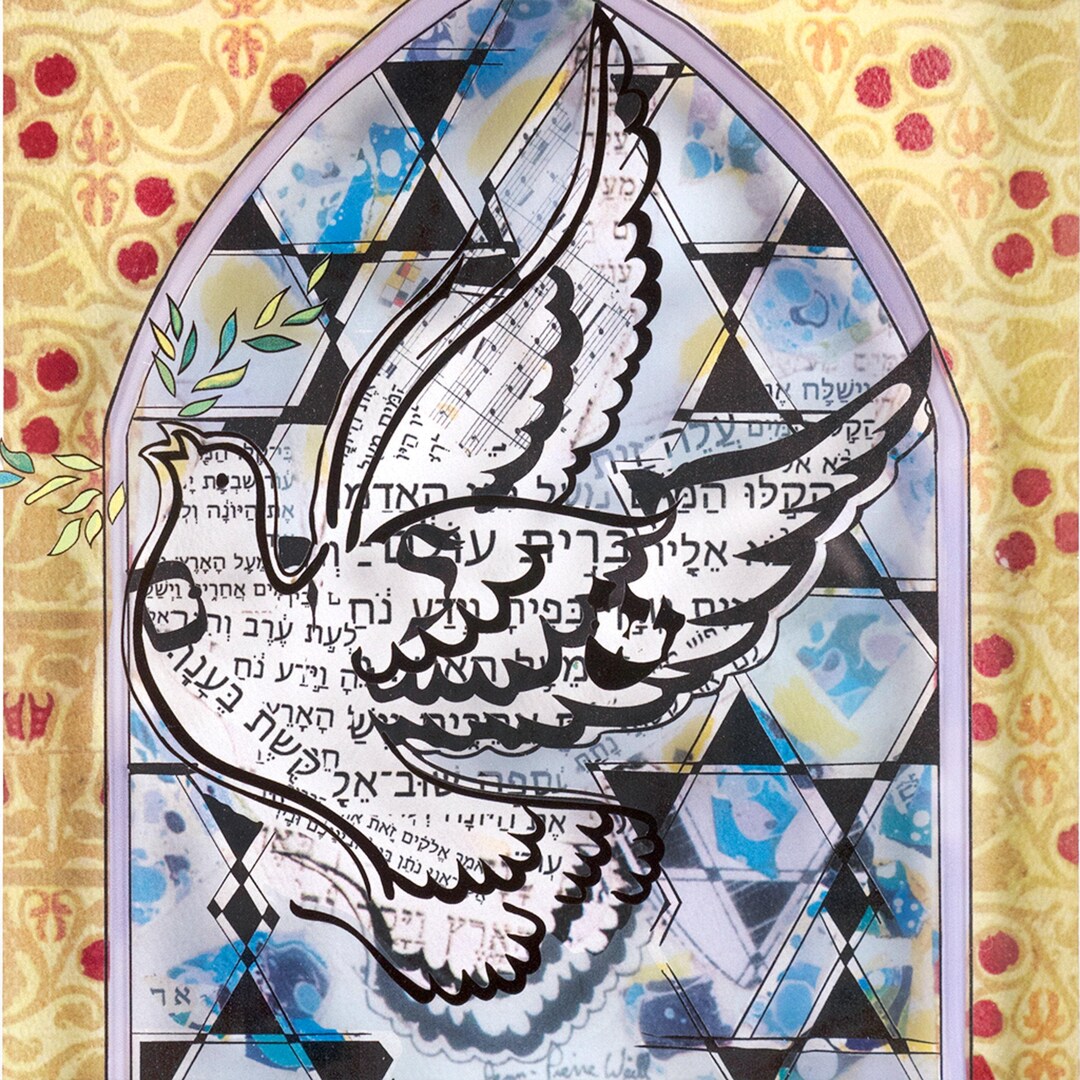 Dove Painting, Dove of Shalom Holding an Olive Branch With Stars of ...