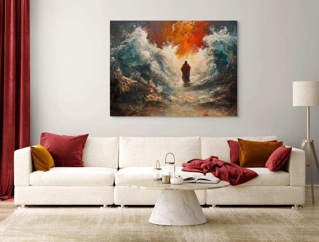Colorful Splitting of the Sea Painting, Moses Parts the Red Sea ...