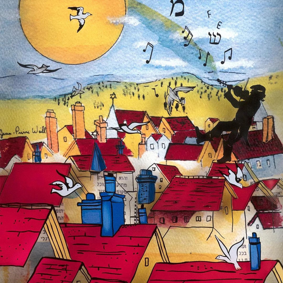 Rooftop Serenade Fiddler’s Harmony 3D Painting on Glass, Landscape ...