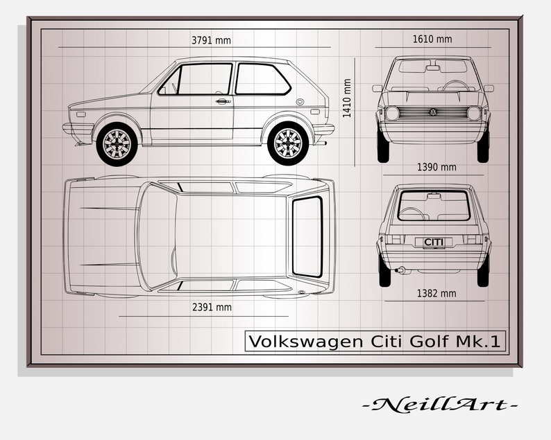 A Blueprint of the Well-known Volkswagen Citi Golf Mk.1 Wall - Etsy