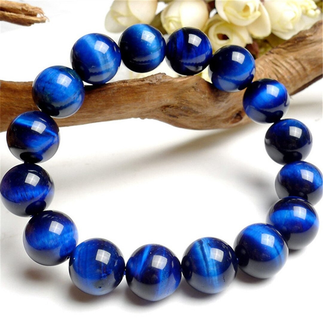 Genuine Natural Blue Tiger Eye's Bracelet Blue Gemstone Bracelet ...