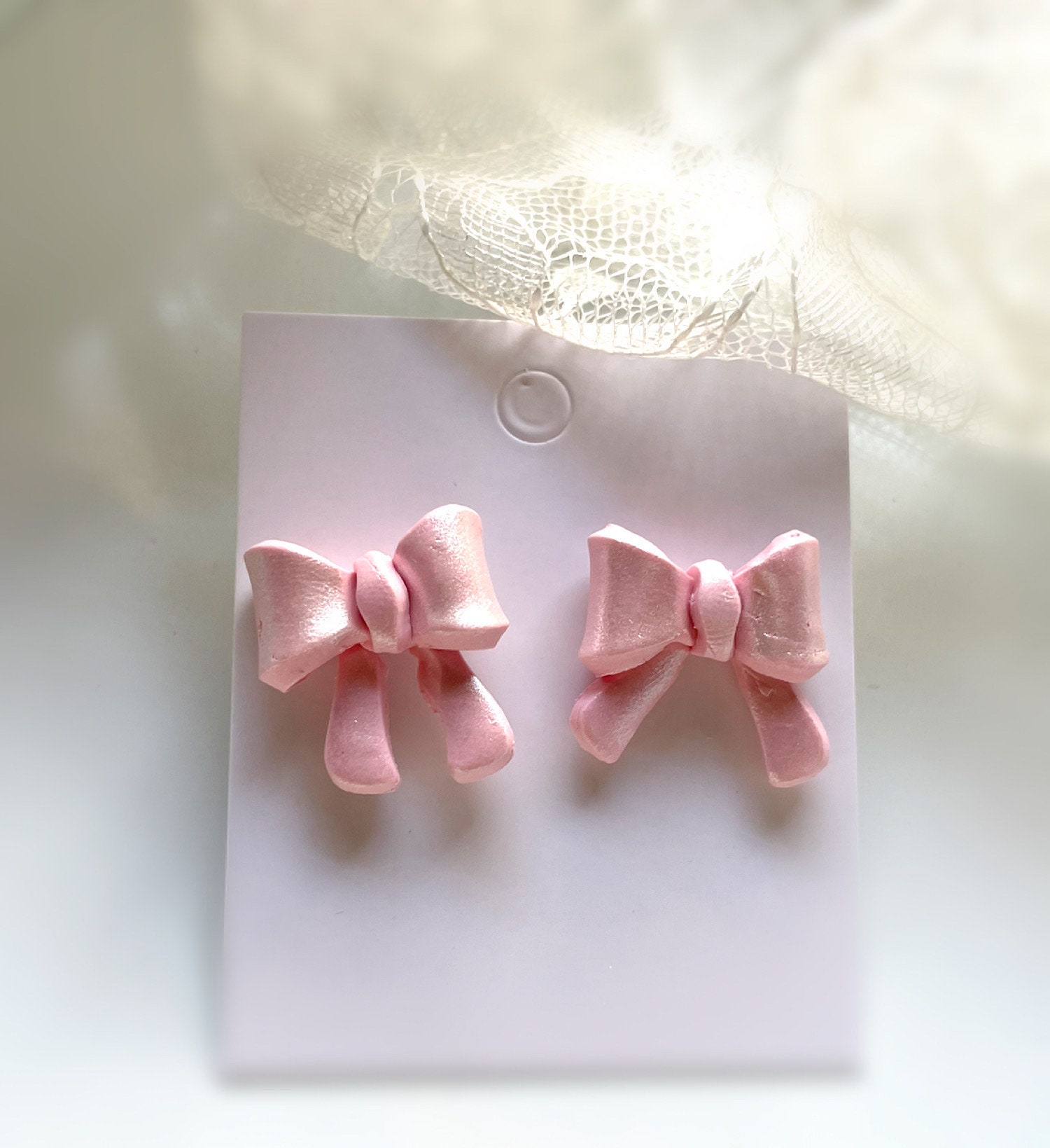 Polymer Clay Coquette Bow Earrings/handmade Bow Earrings/satin Bow ...