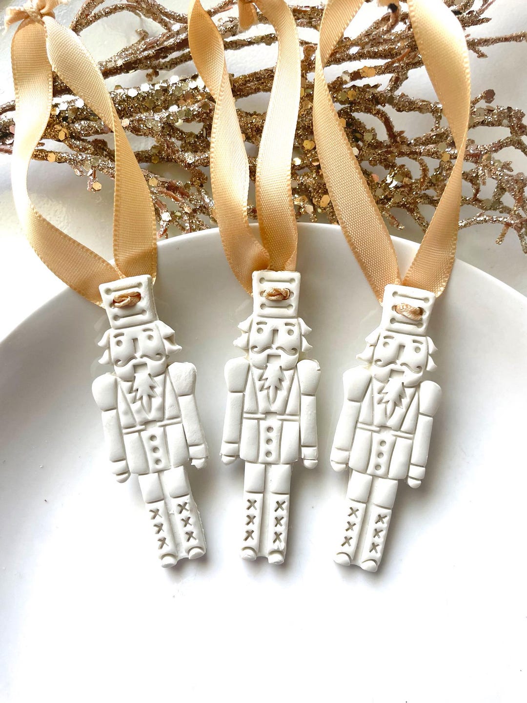 Handmade Polymer Clay Nutcracker Christmas Ornaments: Elegant Gold ...