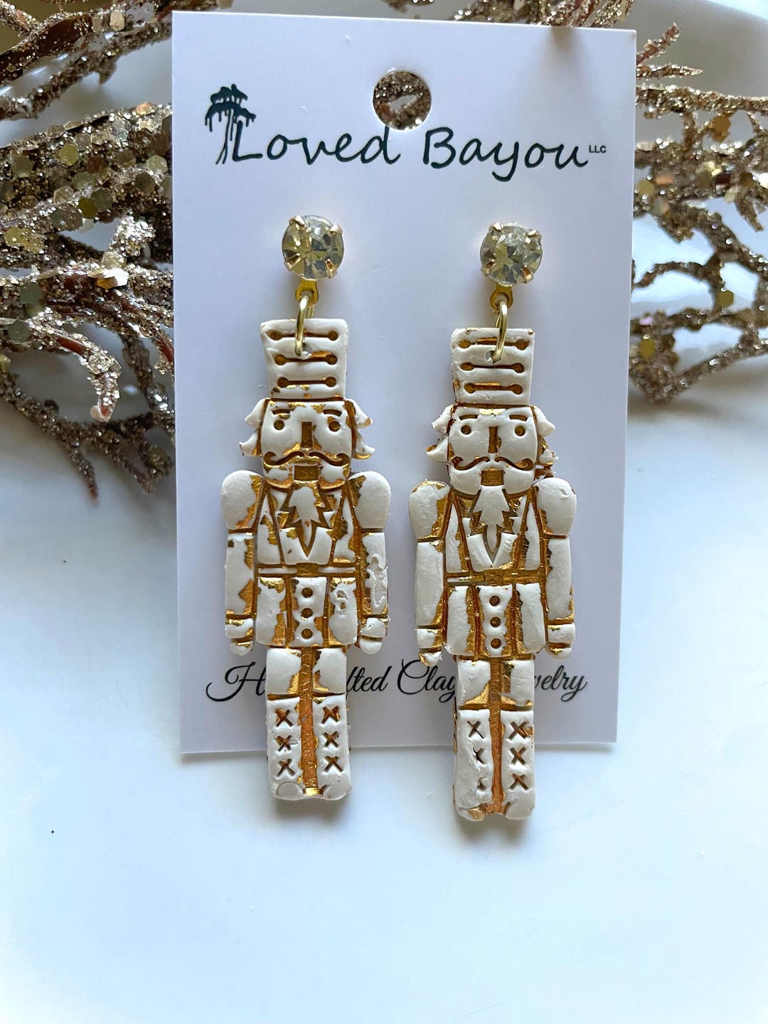 Embossed Polymer Clay Nutcracker Earrings: Gold Christmas Dangles - Etsy