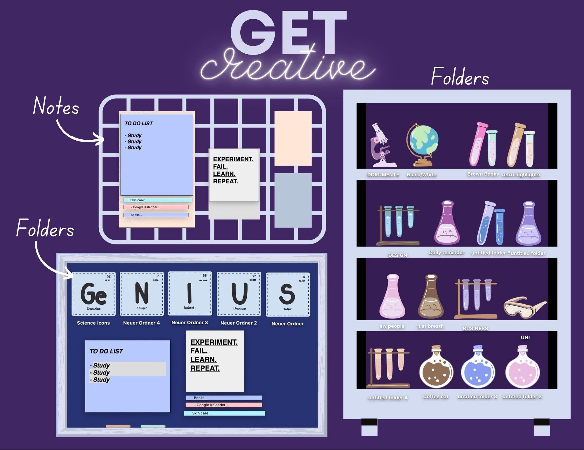Desktop Science Icon Set, Purple Blue Desktop Organizer, Science Icons ...