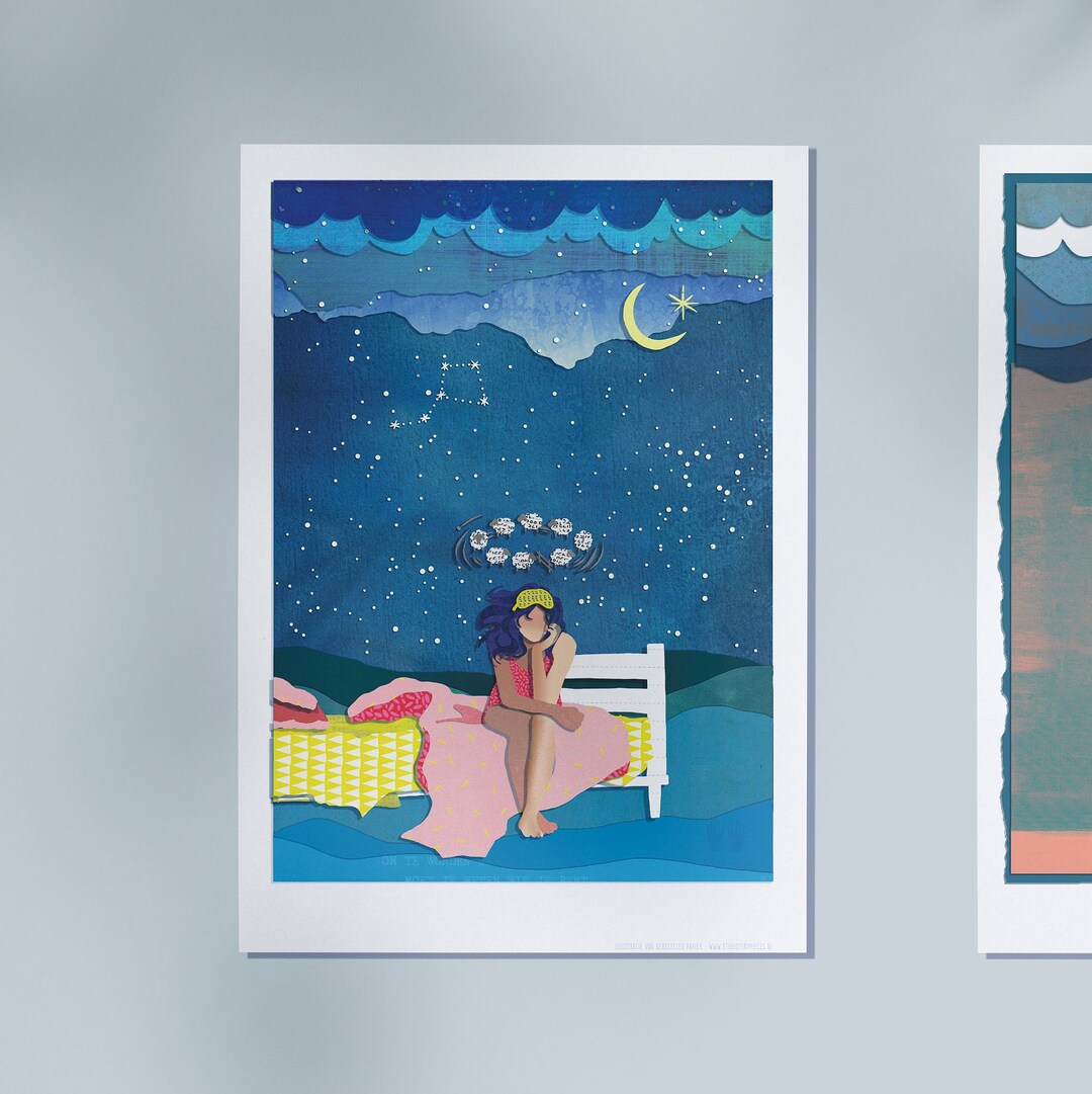 Poster Insomnia Illustratie Van Gerecycled Papier A4 21 X 29,7 Cm ...