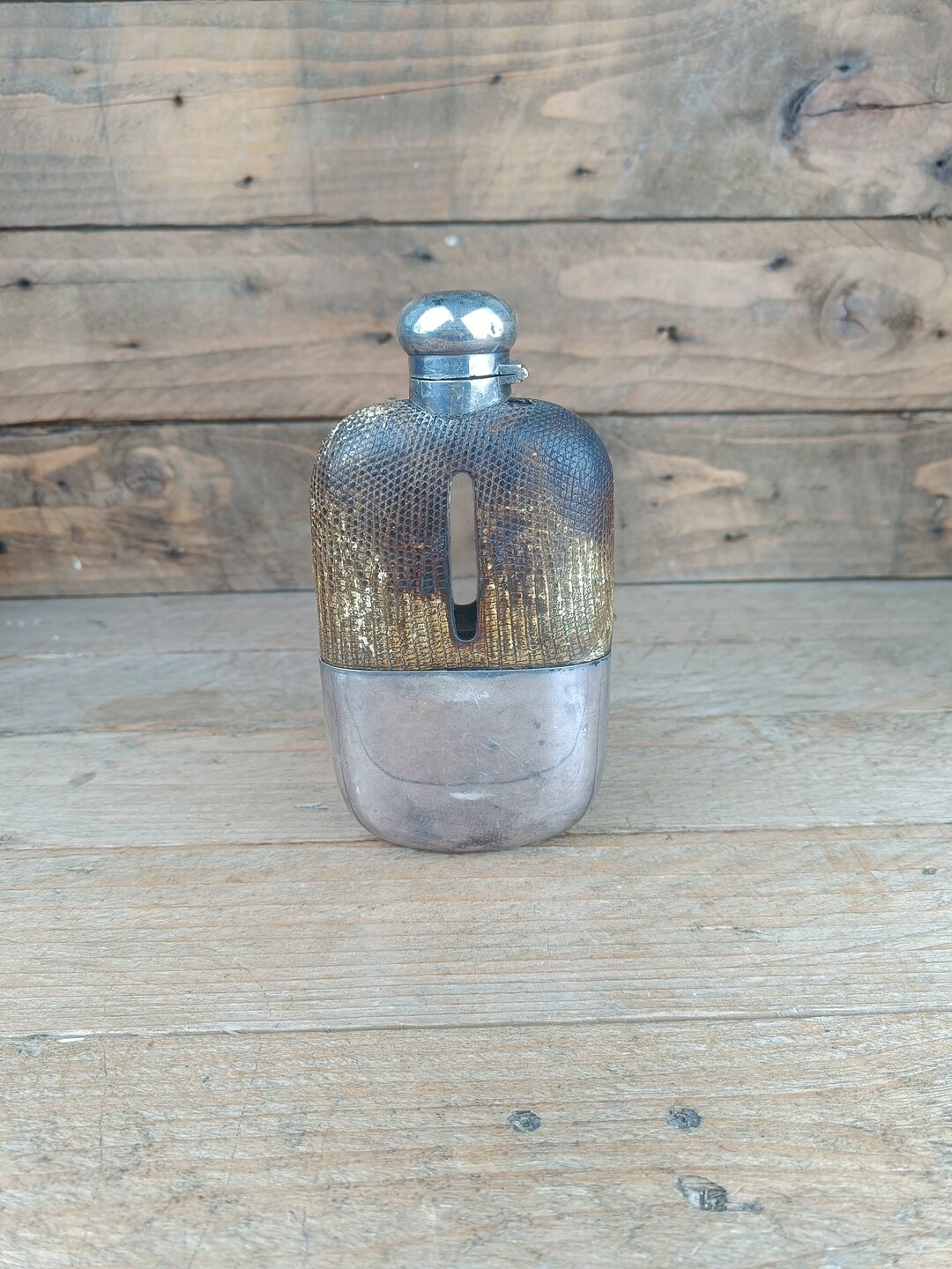 Vintage Glass Hip Flask With Snake Skin Wrap and EPNS Silver Bottom ...