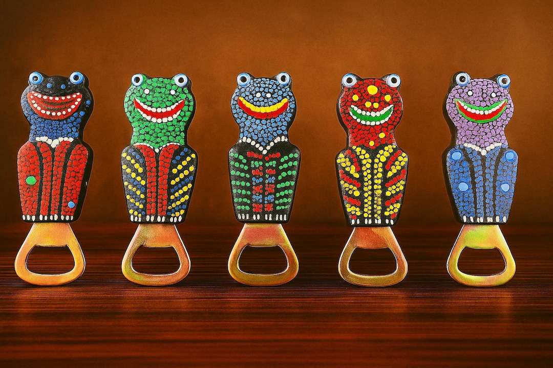 Handmade Wooden Frog Bottle Opener Set: Hand Painted Tropical Decor - Etsy