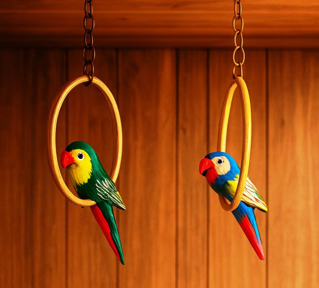 Hand-carved Hanging Parrot Statue – Colorful Wooden Bird Decor (20 Cm ...