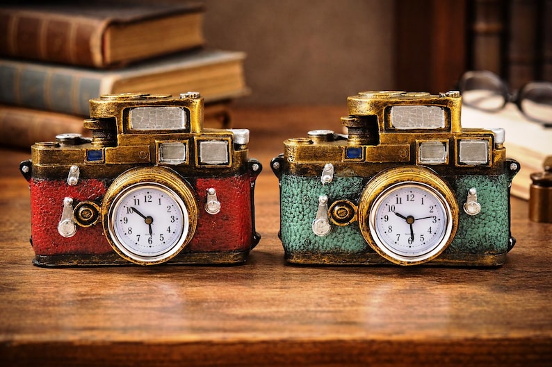Vintage Camera Clock Piggy Bank – Retro Resin Camera Desk Decor, Quartz ...