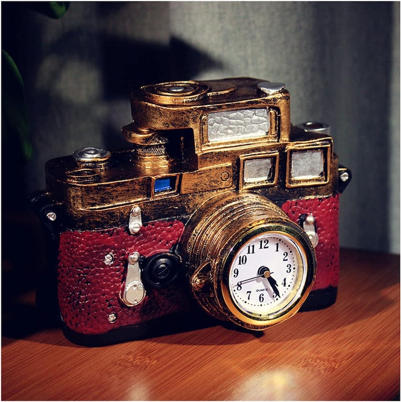Vintage Camera Clock Piggy Bank – Retro Resin Camera Desk Decor, Quartz ...