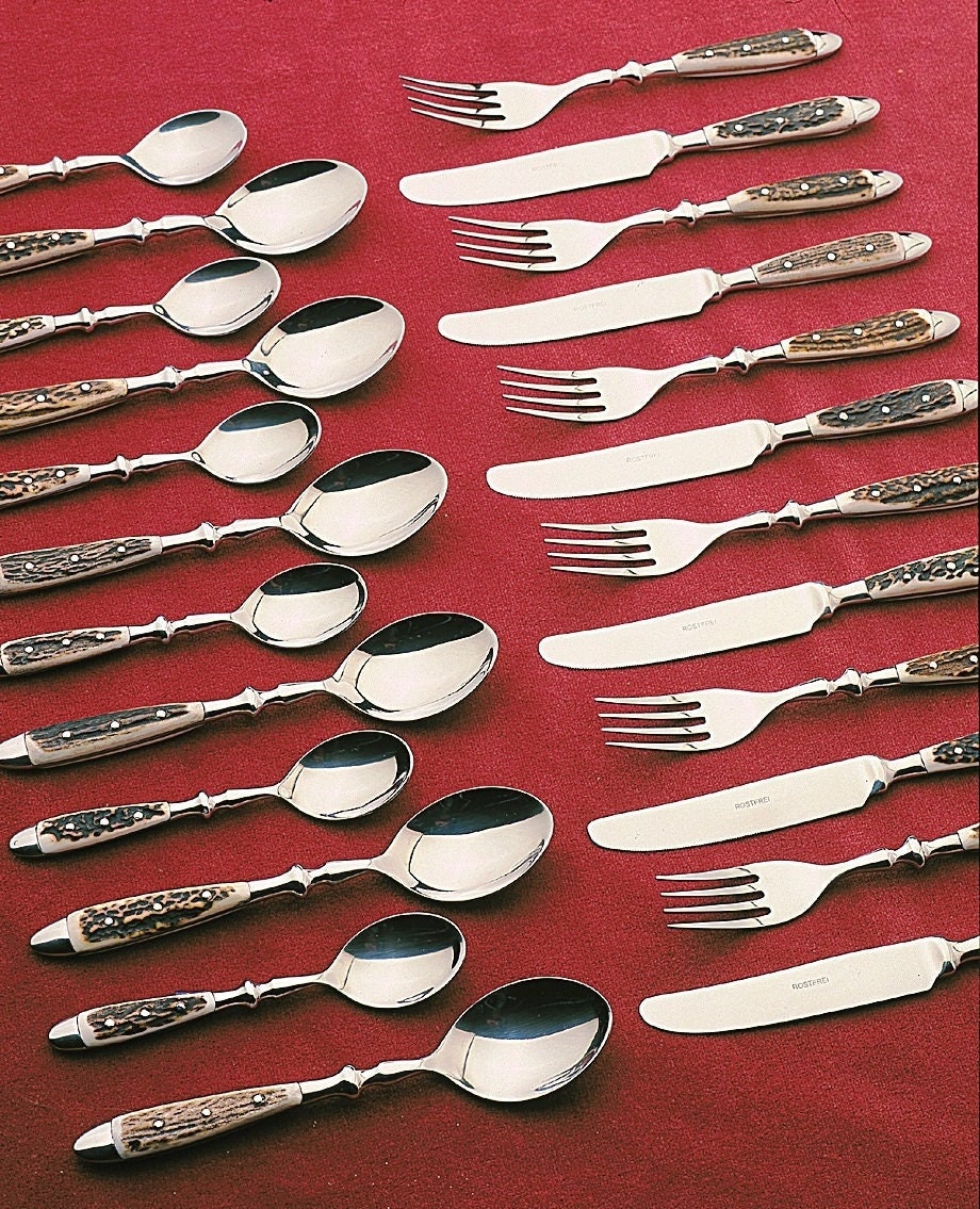 Set of Spoons & Forks, Flatware,with Real Deer Antlers Handles Hunters ...