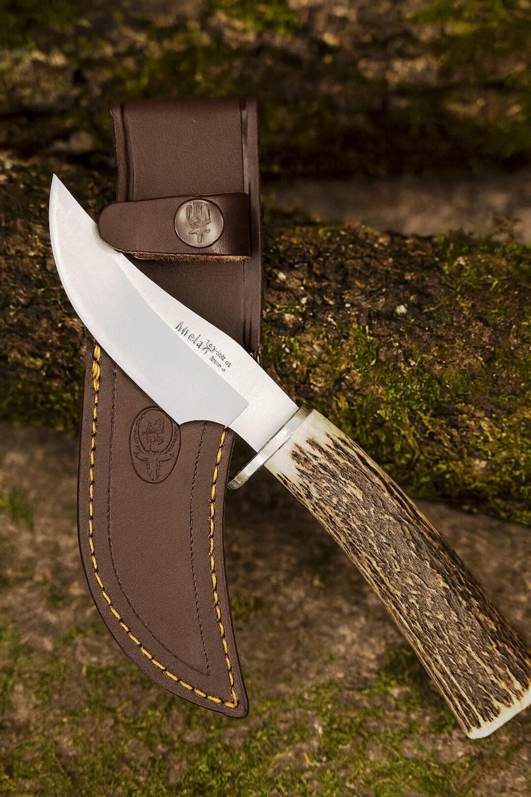 Muela Stag Horn Hunting Knife - Spanish Steel Blade With Leather Sheath ...