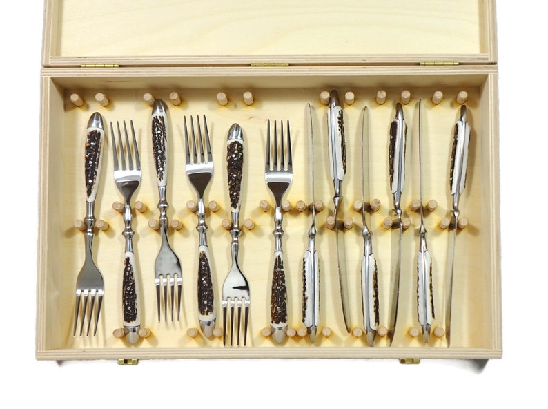 Set of Spoons & Forks, Flatware,with Real Deer Antlers Handles Hunters ...