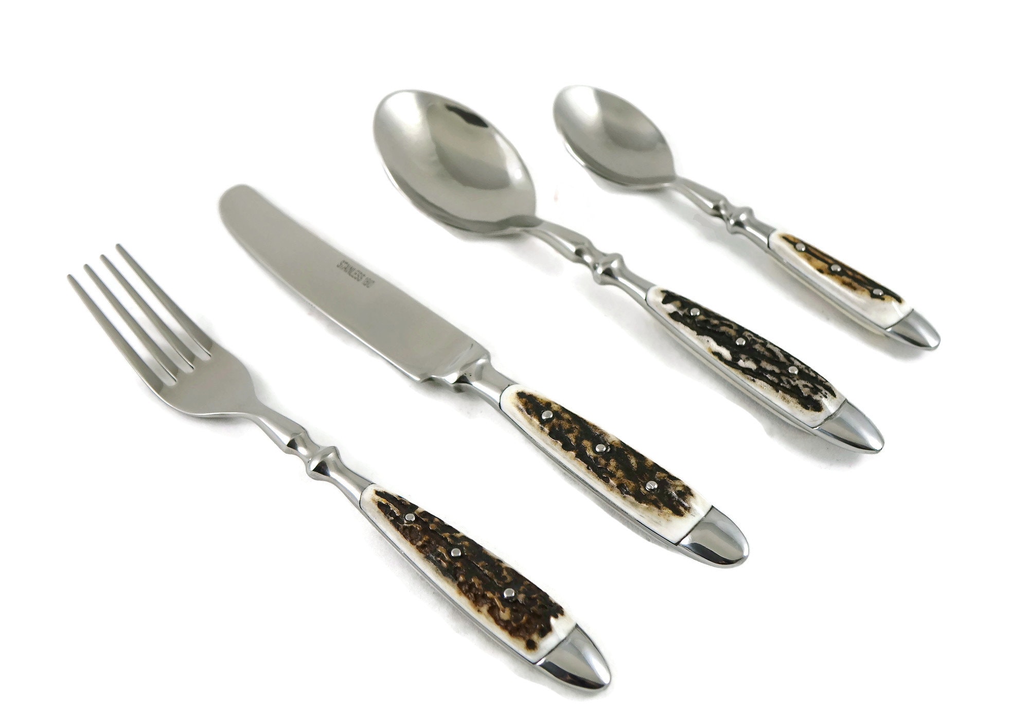Set of Spoons & Forks, Flatware,with Real Deer Antlers Handles Hunters ...