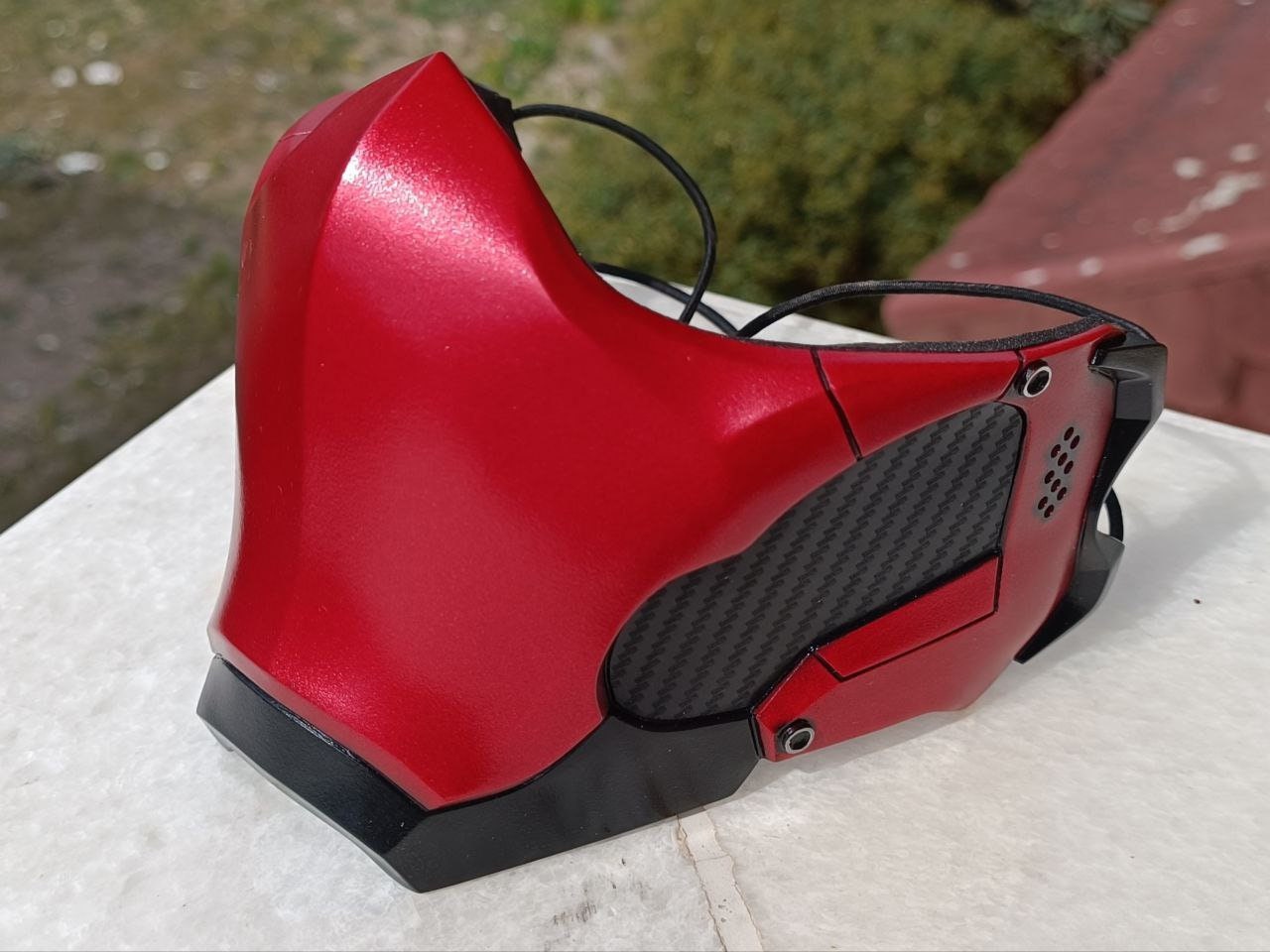 Red Ronin Cyberpunk Mask Half Face Mask, Red Oni, Battle Damaged ...