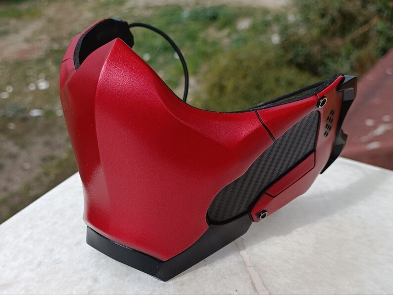 Red Ronin Cyberpunk Mask Half Face Mask, Red Oni, Battle Damaged ...