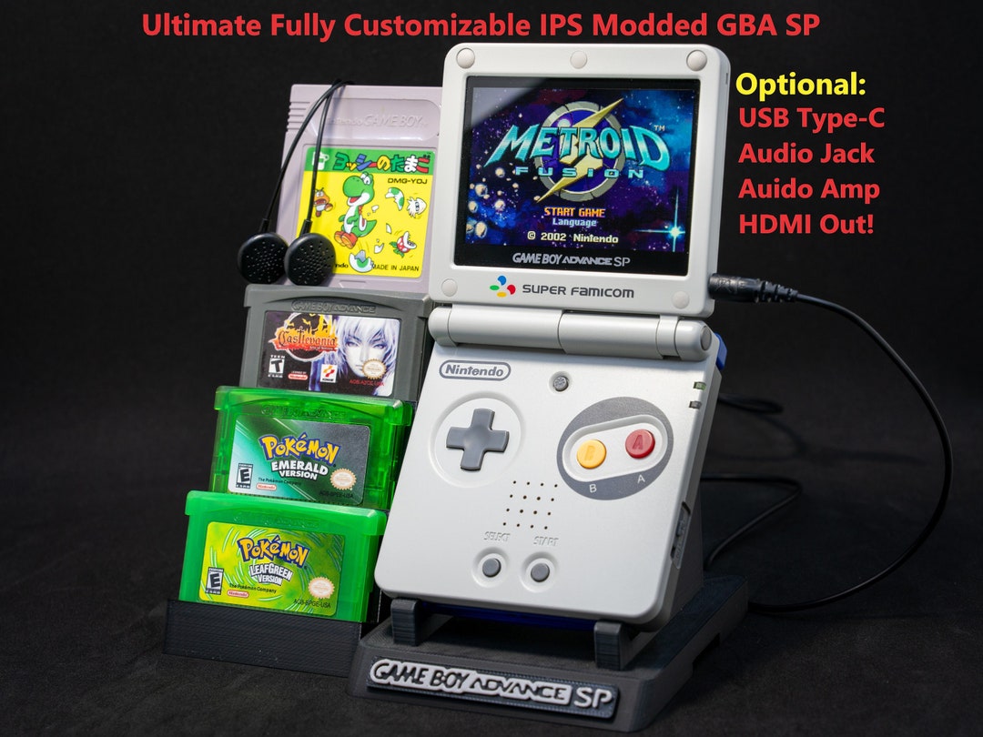 Ultimate Modded Nintendo Gameboy Advance SP, IPS Screen, Big Battery ...