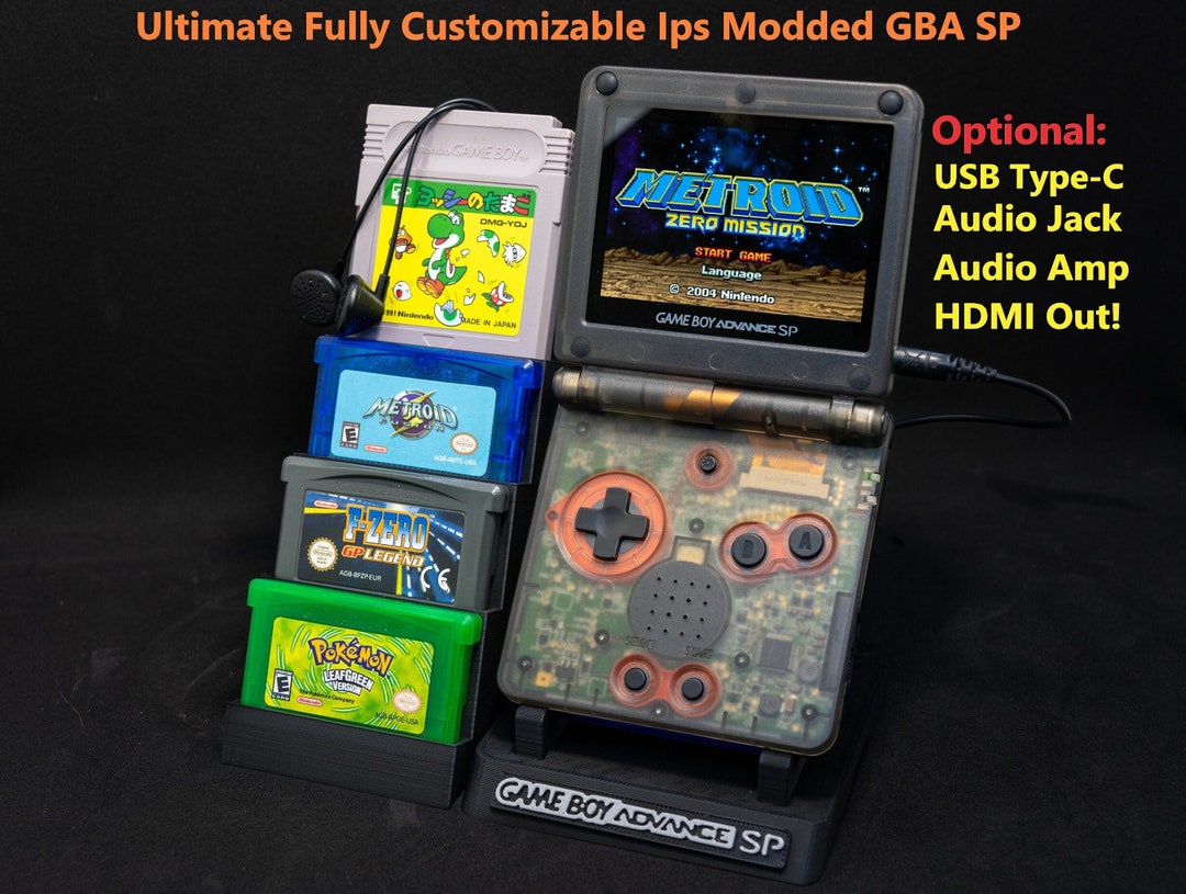 Ultimate Modded Nintendo Gameboy Advance SP, IPS Screen, Big Battery ...