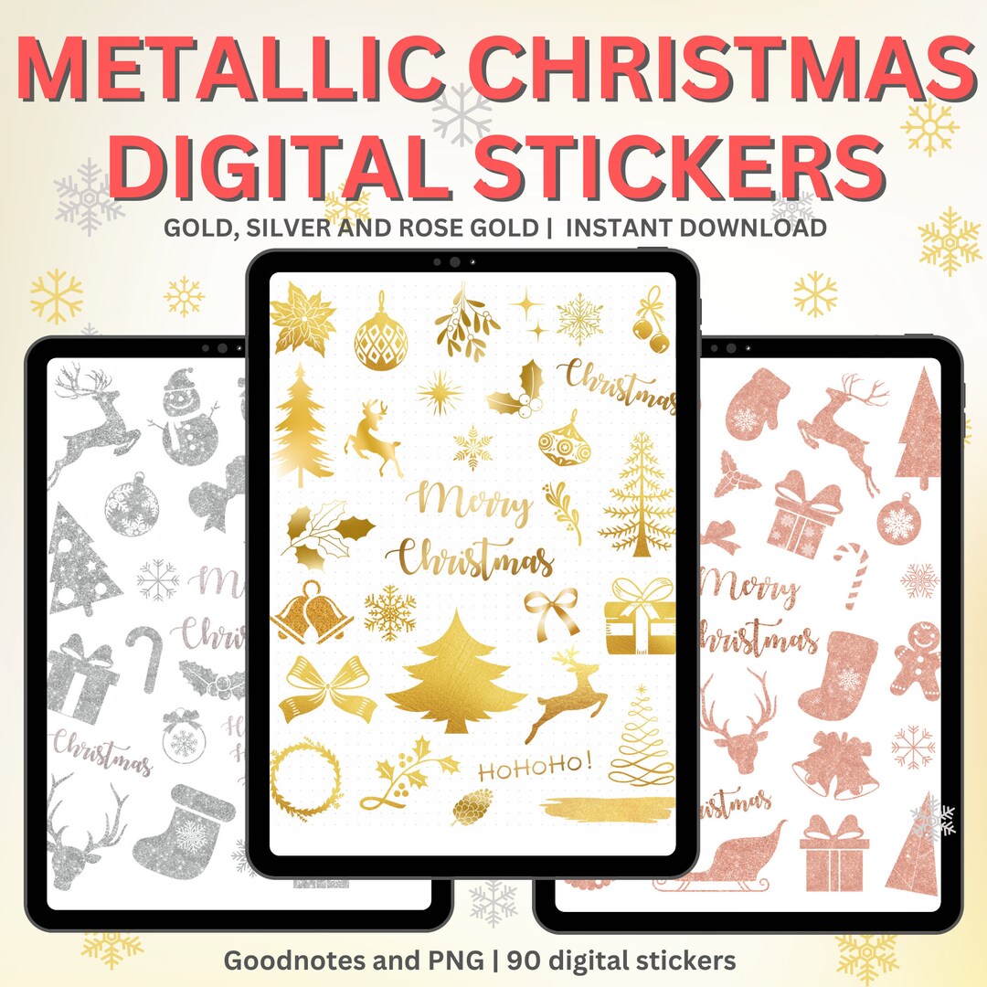Metallic Christmas Digital Stickers Gold Stickers Rose Gold - Etsy