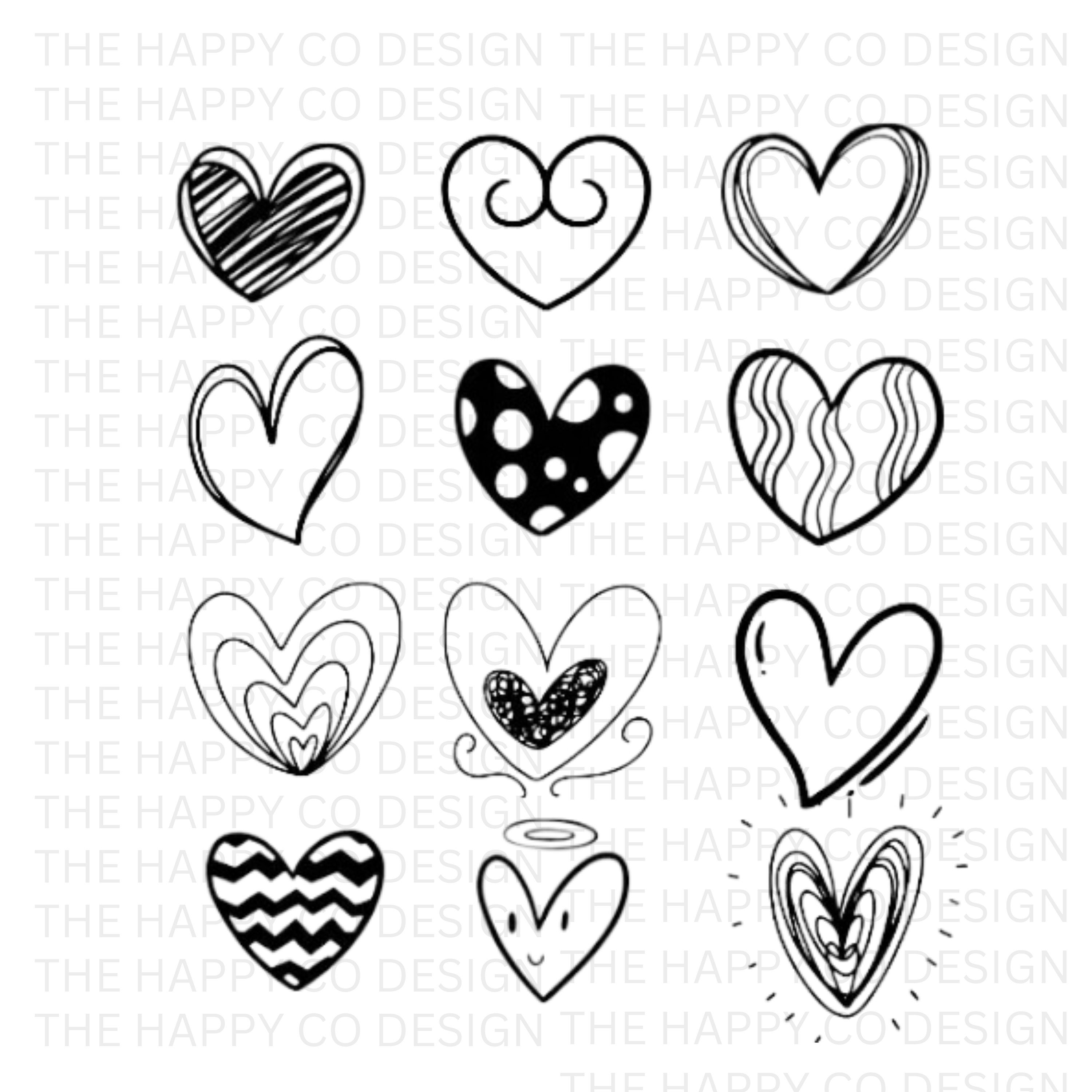 Heart SVG Bundle - Hand Drawn Heart SVG, Doodle Heart SVG, Cricut and ...