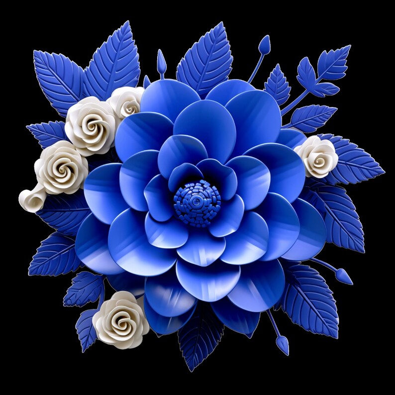 Blue Flower Clip Art 3D Clip Art Wedding Flowers Royal Blue - Etsy
