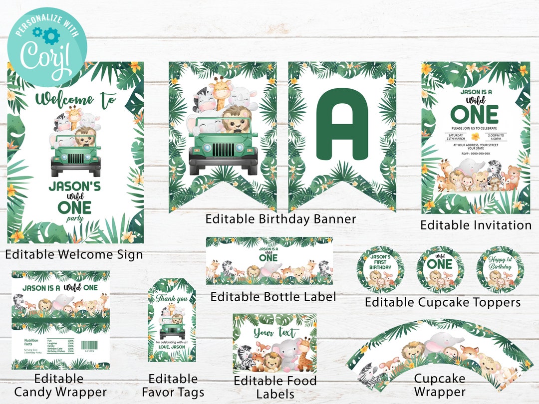 Edit & Print WILD ONE Party Bundle, First Year Party Bundle, 1st Year ...