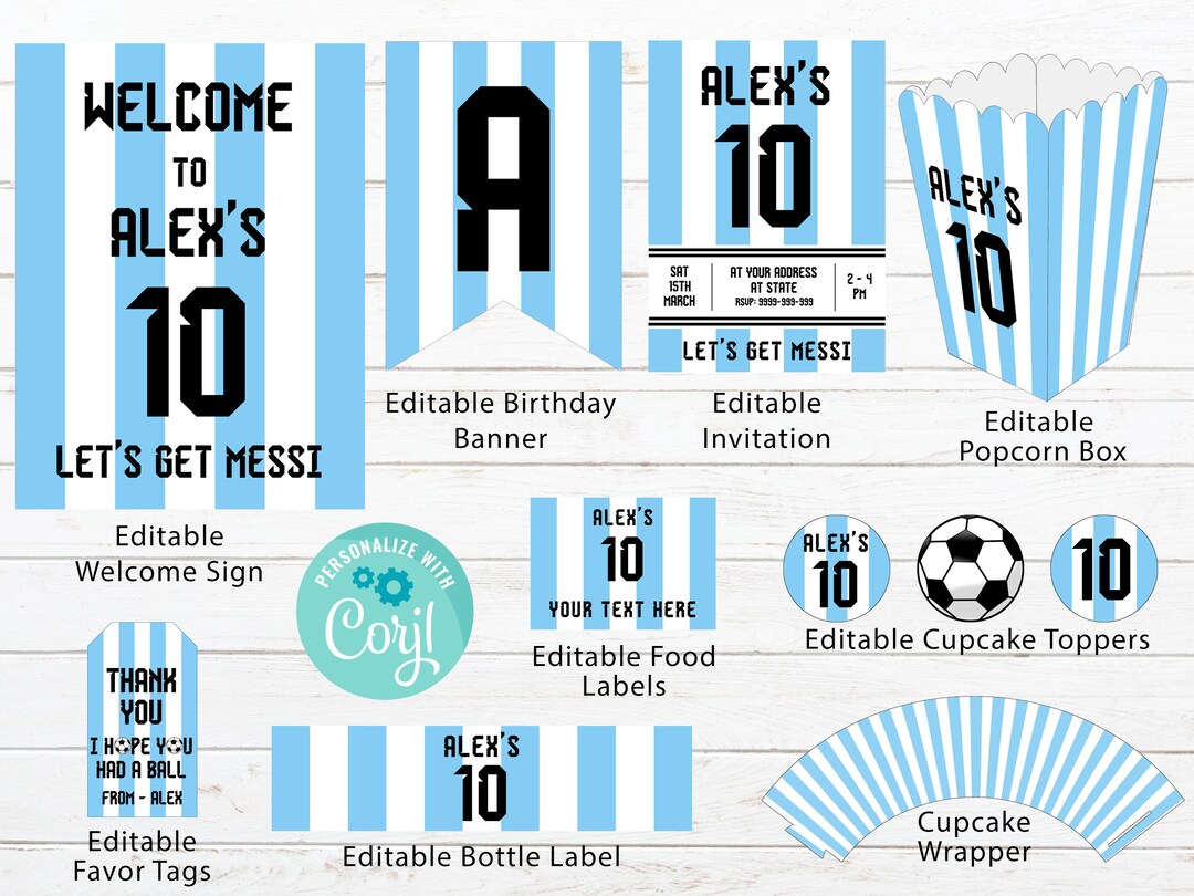 Edit & Print - LET'S GET MESSI Party Bundle , Soccer Party Editable and ...