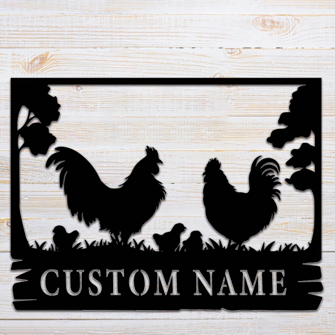 Custom Rooster Hen Chick Metal Wall Sign, Farm Metal Name Sign, Chicken ...