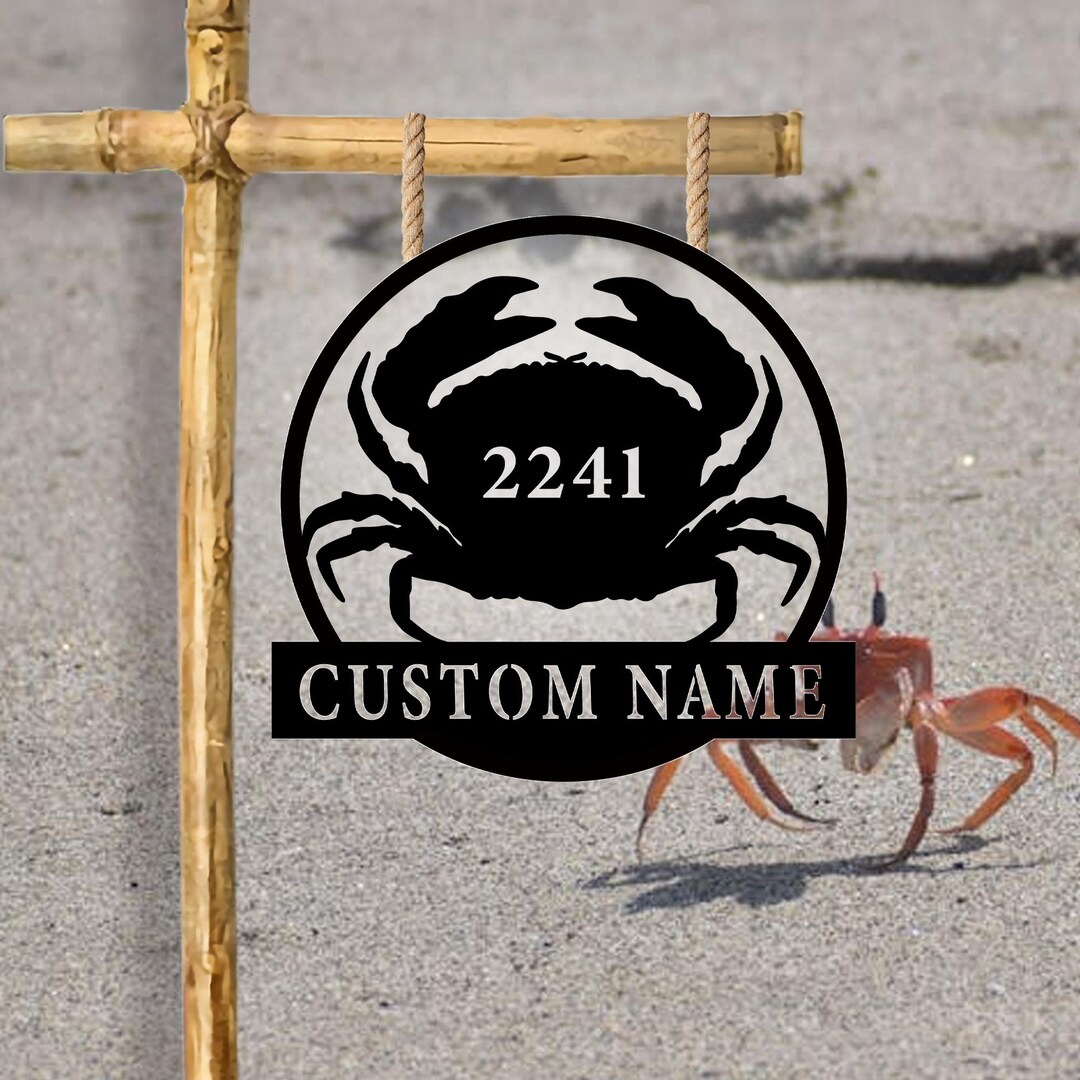 Personalized Sea Crab Name Wall Art Metal Sign, Crab Beach House Decor ...