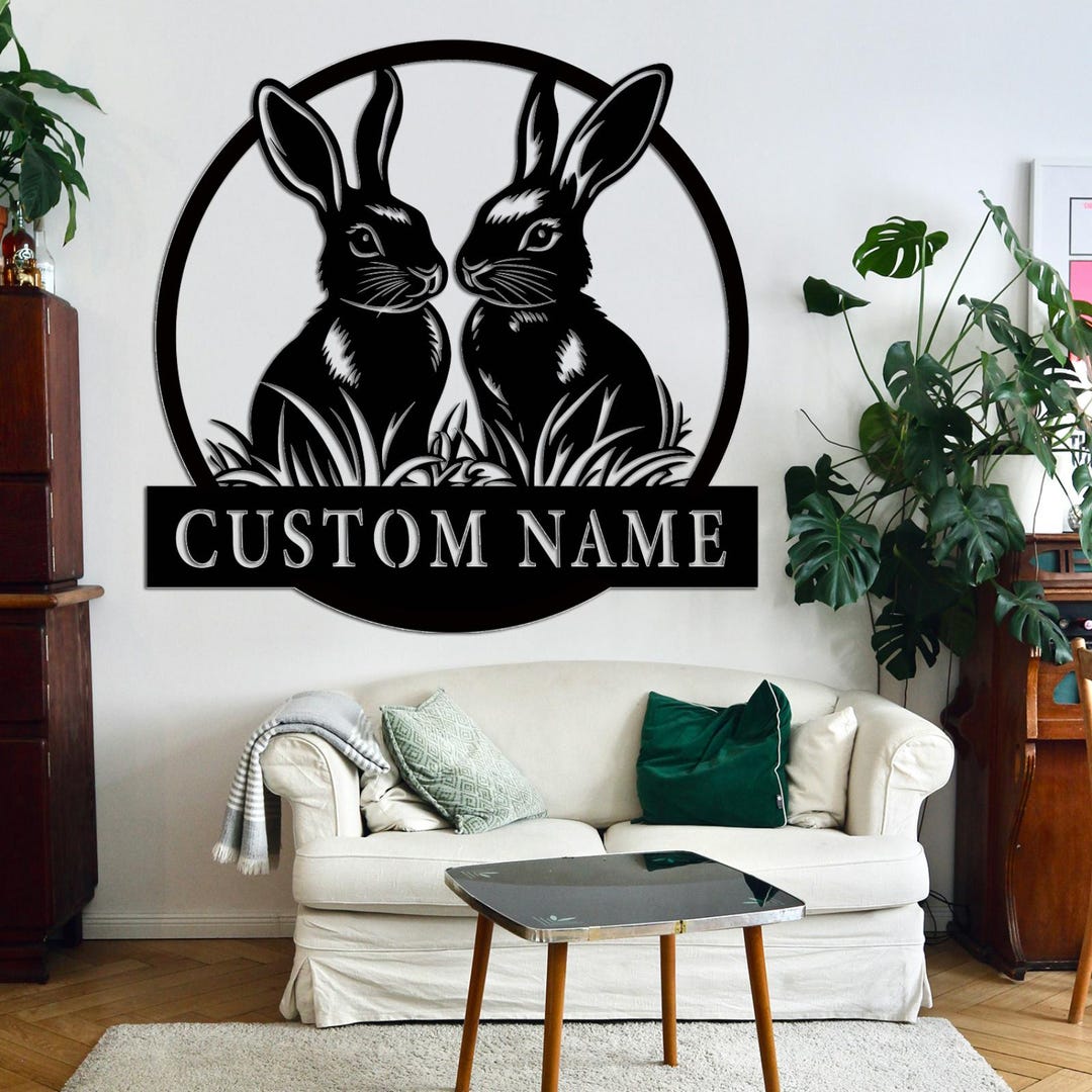 Custom Rabbit Name Metal Door Hang Sign, Personalized Rabbit Name Sign ...