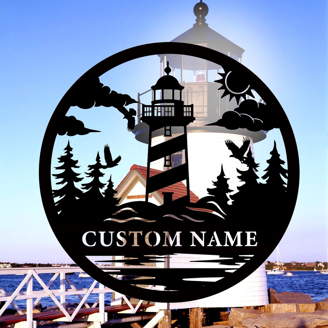 Custom Lighthouse Metal Wall Art Name Sign, Personalized Lighthouse ...